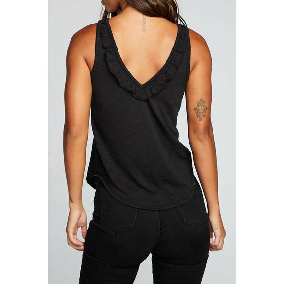Chaser | Tops | New Chaser Slub Jersey Deep Ruffle V Back Tank In True Black | Poshmark